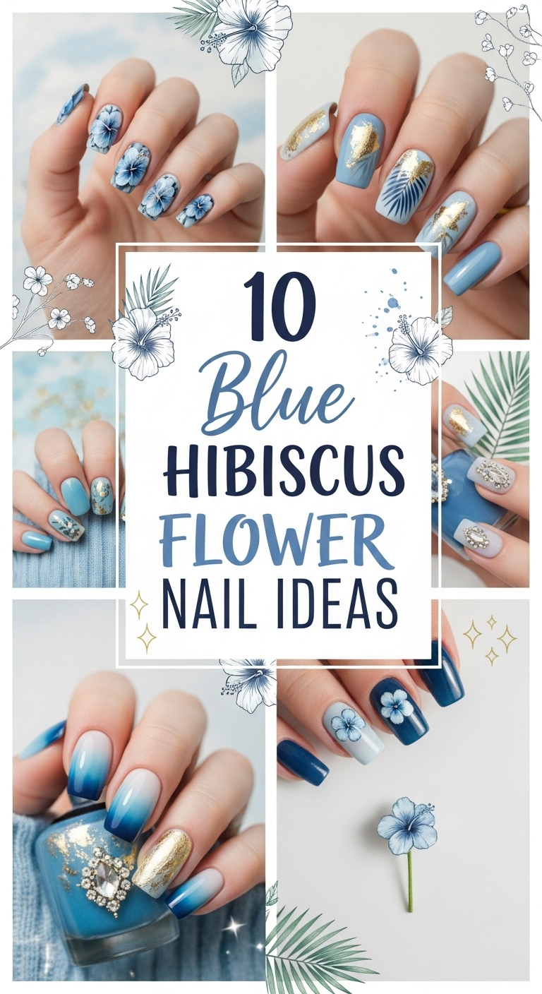 10 Blue Hibiscus Flower Nail Ideas - Home Decor | DIY | Recipes | Fashion